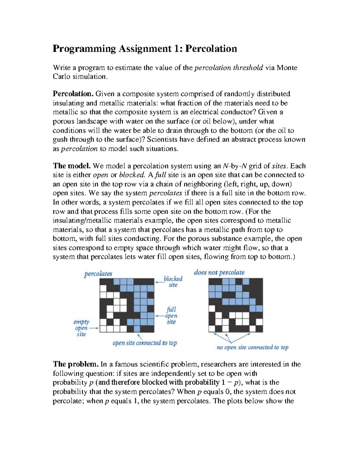 Programming Assignment 1: Percolation Simulation and Analysis - Studocu