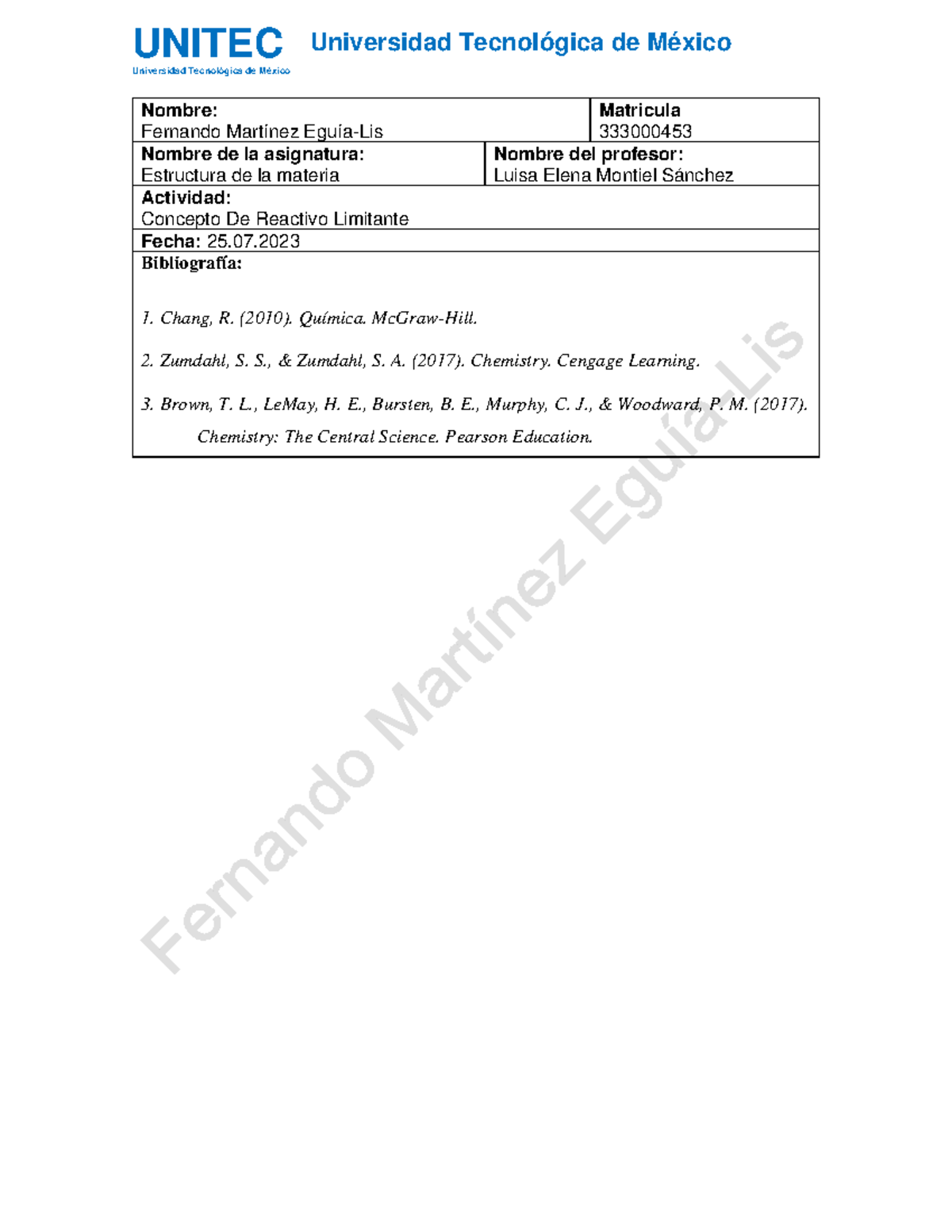 Tarea: Concepto de Reactivo Limitante MEF 25 - Studocu