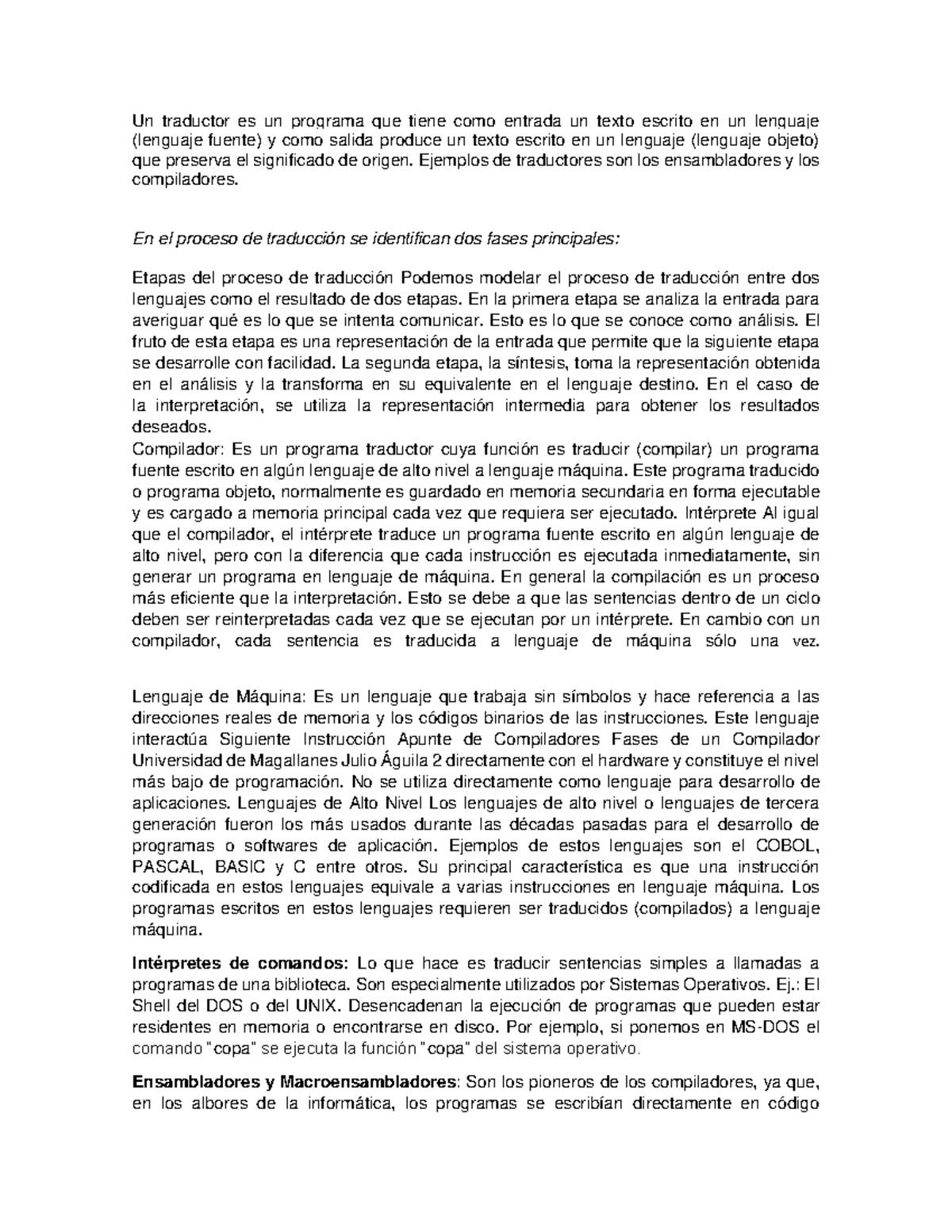 Estructura y Funcionamiento de un Traductor de Programas - Studocu