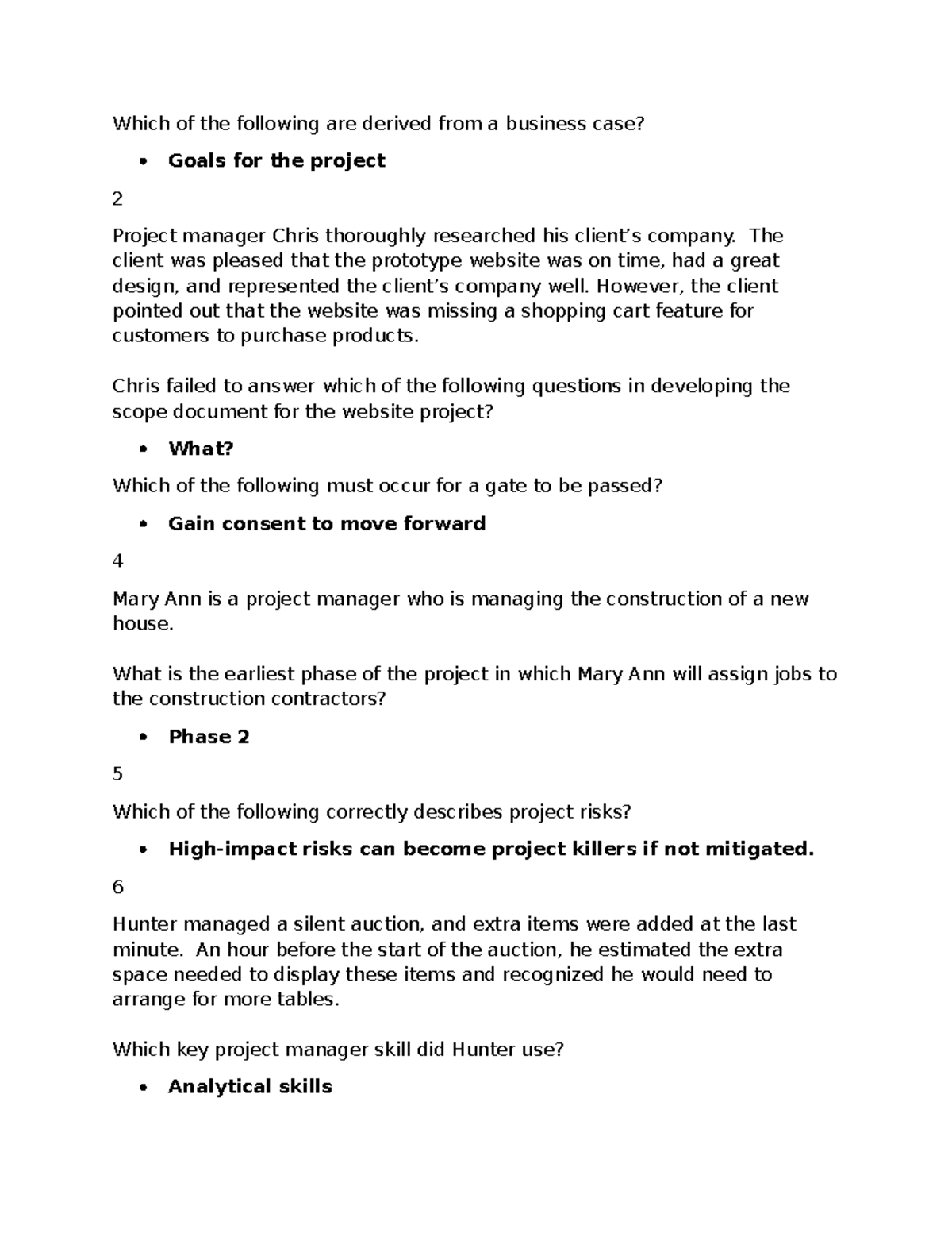 Answers to 1st Test in Project Management (Course Code: PM101) - Studocu