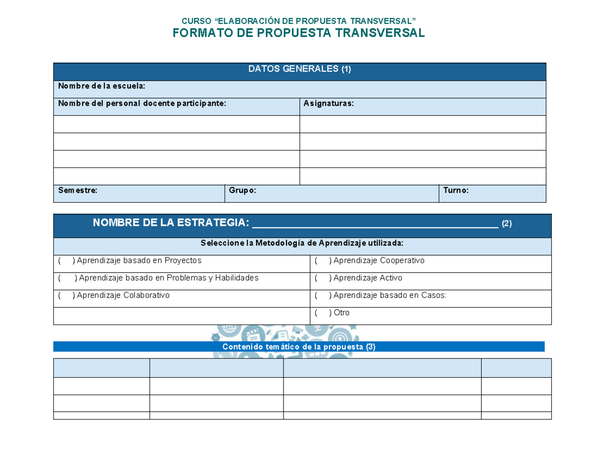 Formato de Propuesta Transversal y Guía de Llenado - CURSO - Studocu