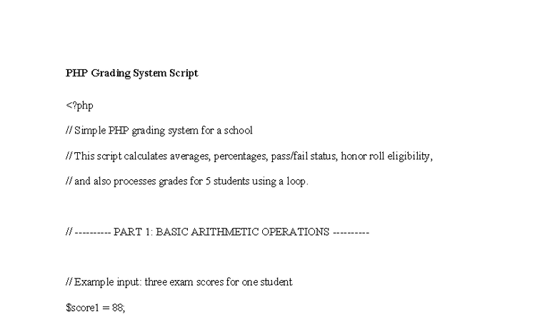 PHP Grading System Script: Assignment Activity Unit 1 - Studocu