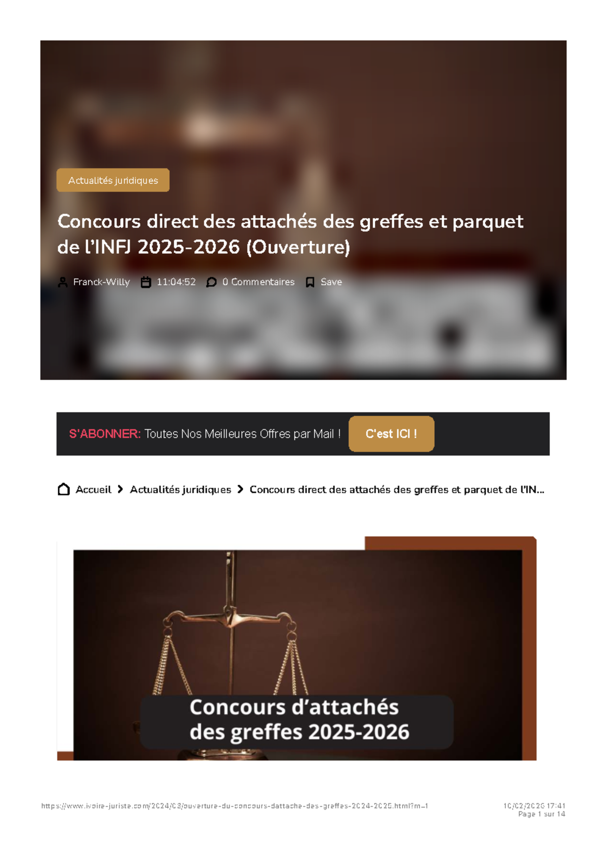 Concours Direct des Attachés des Greffes et Parquet de l'INFJ 2025-2026 ...