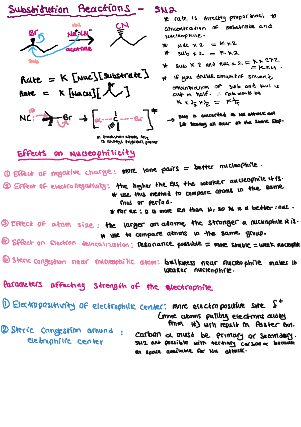 SN2 Reactions Lecture Notes - Substitution Reactions SN2 rate is ...