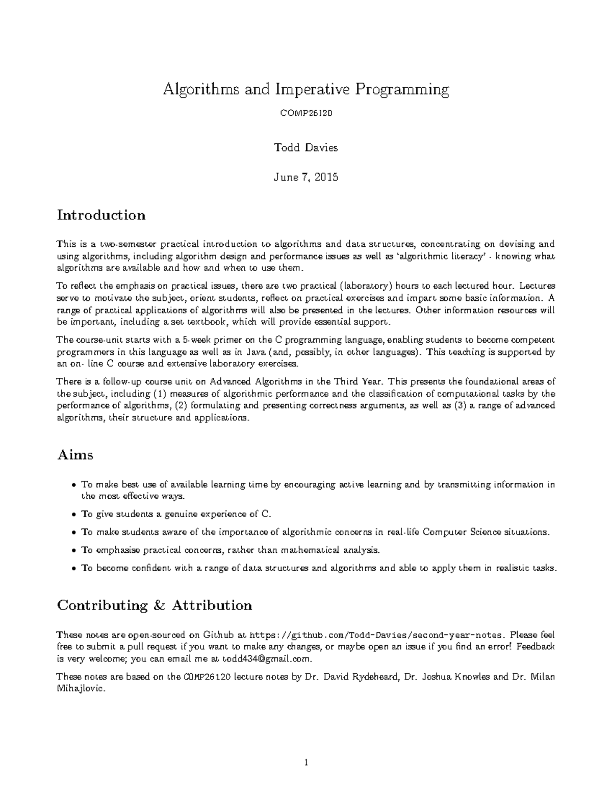 COMP26120 2 - Lecture notes - Algorithms and Imperative Programming ...
