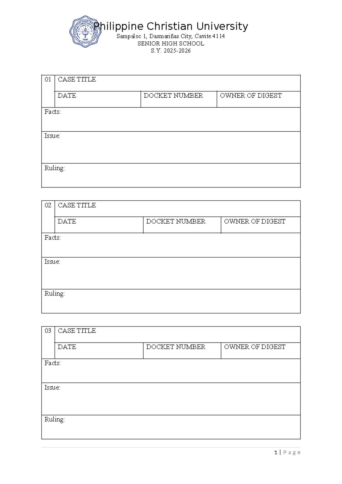 Case-Digest Sample Format - Criminal Justice - Philippine Christian ...