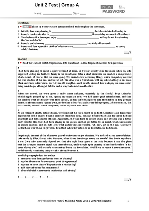 New Password B1+ UT 2A - przykładowy test z unit 2 - Unit 2 Test ...