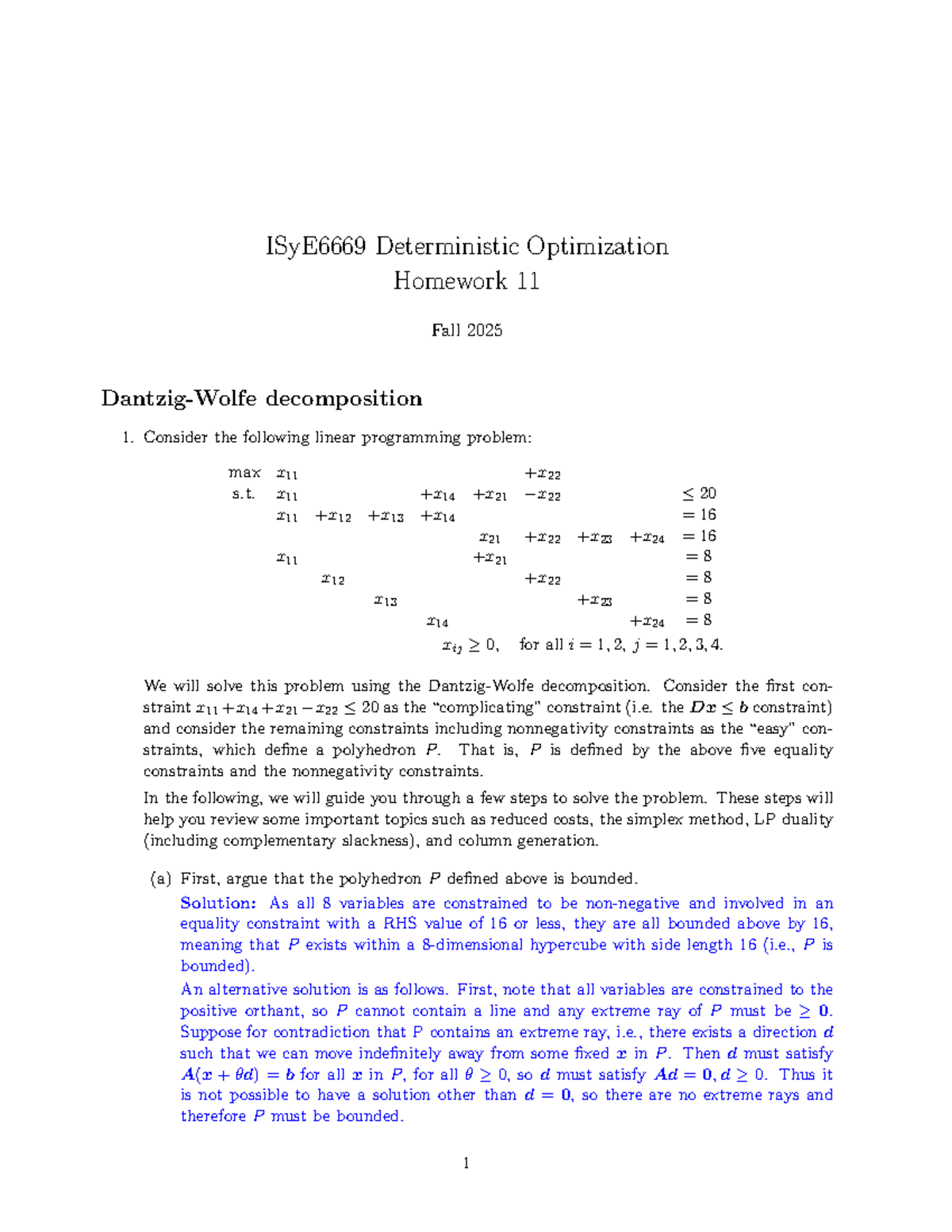 HW11 Fall 2025: Solutions to Deterministic Optimization Problems - Studocu