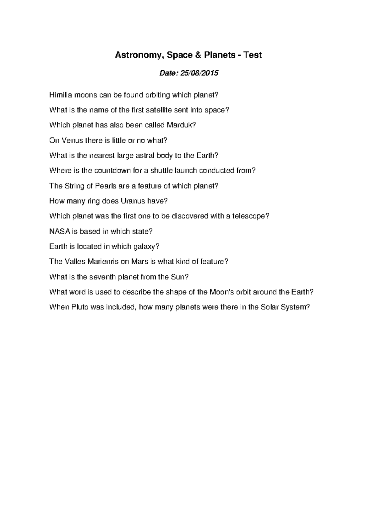 Astronomy, Space & Planets Test 59 - Astronomy, Space & Planets - Test ...