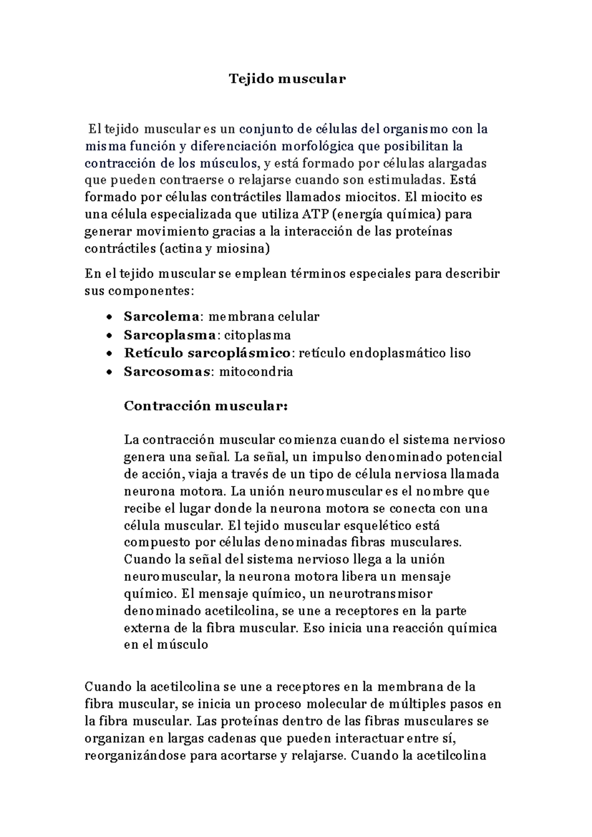 Tejido Muscular: Estructura y Función de Miocitos y Contracción - Studocu