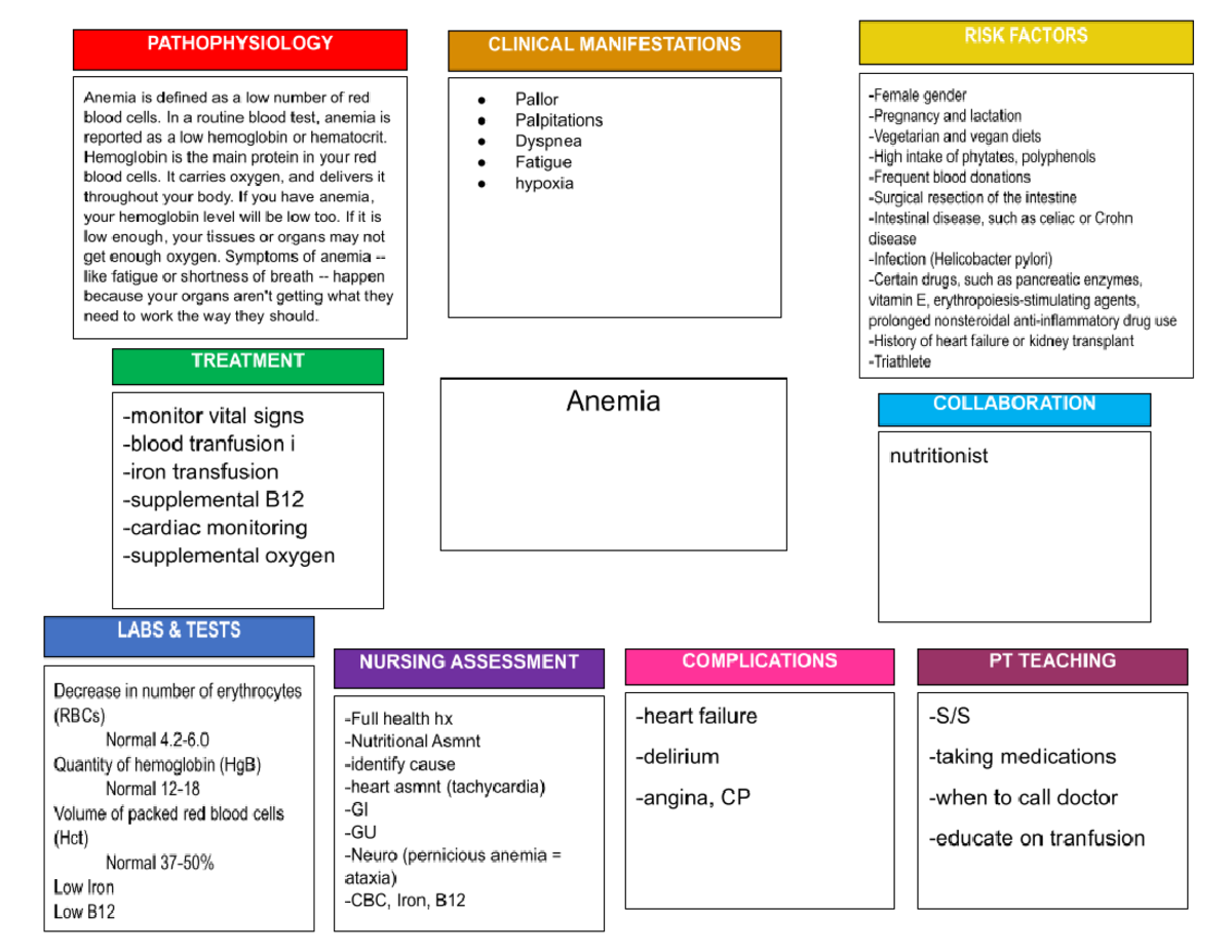 Concept Map: Anemia Pathophysiology and Clinical Insights (PATHO 101 ...