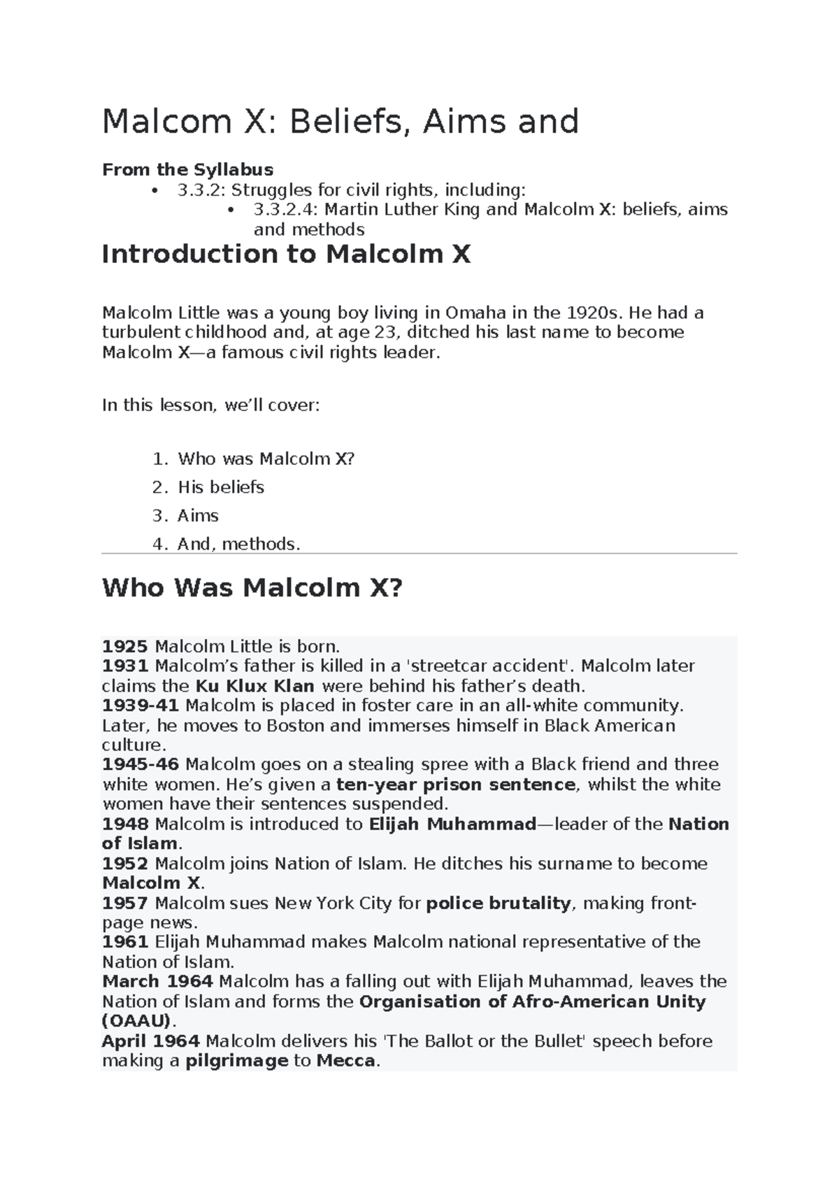 Malcolm X: Beliefs, Aims & Methods in Civil Rights (Syllabus 3.3.2 ...