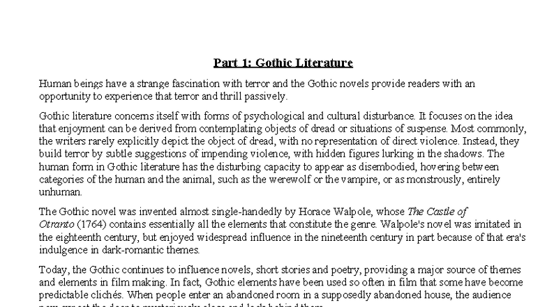 Gothic Literature Analysis: Themes, Settings, and Atmosphere - Studocu
