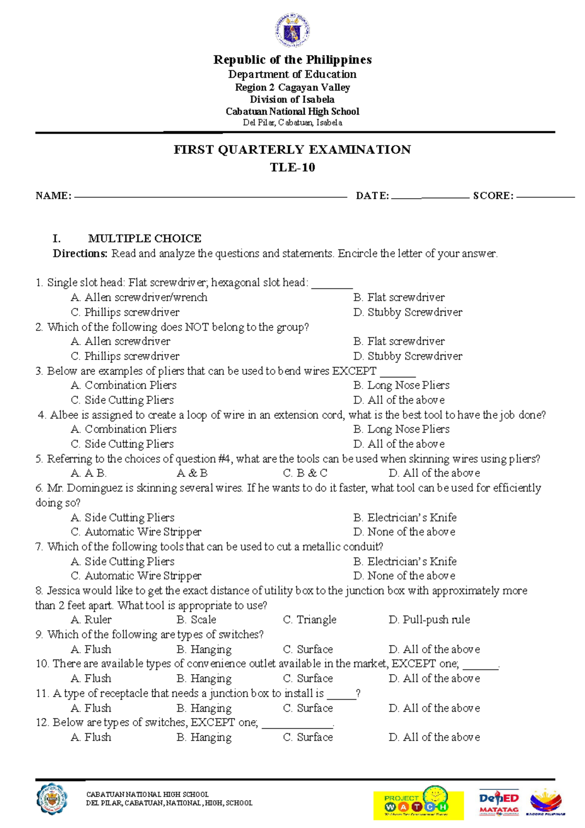 1ST Quarter Examination TLE - Comprehensive Study Guide - Studocu