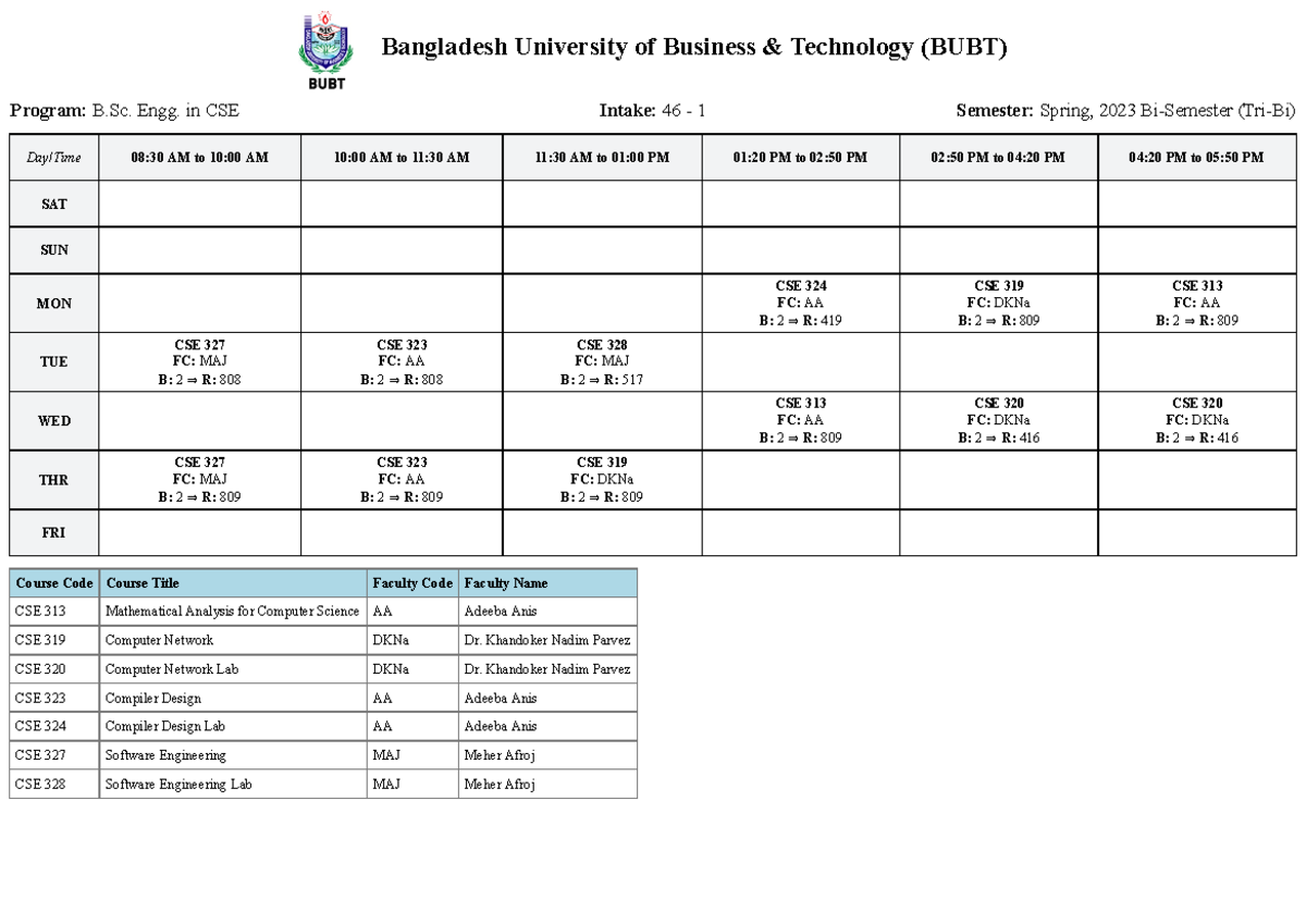 CSE Class Schedule and Course Details for Spring 2023 Semester - Studocu