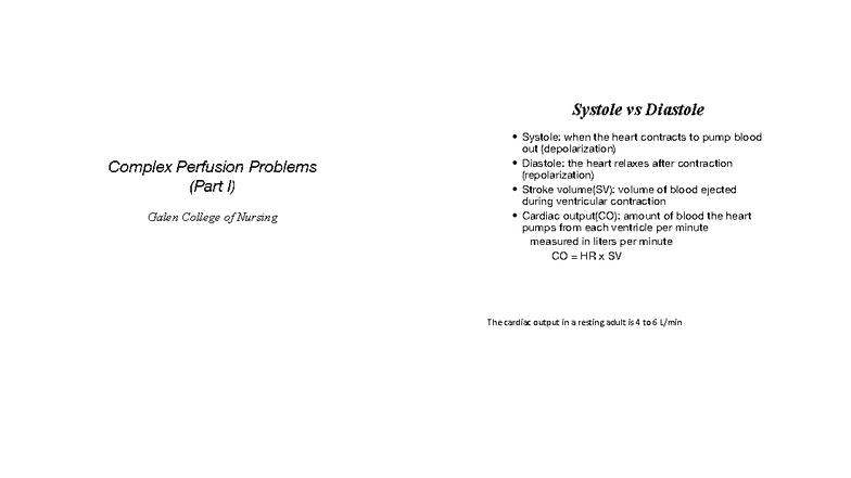 Unit 5 Complex Perfusion: Systole vs Diastole Overview (Part I) - Studocu