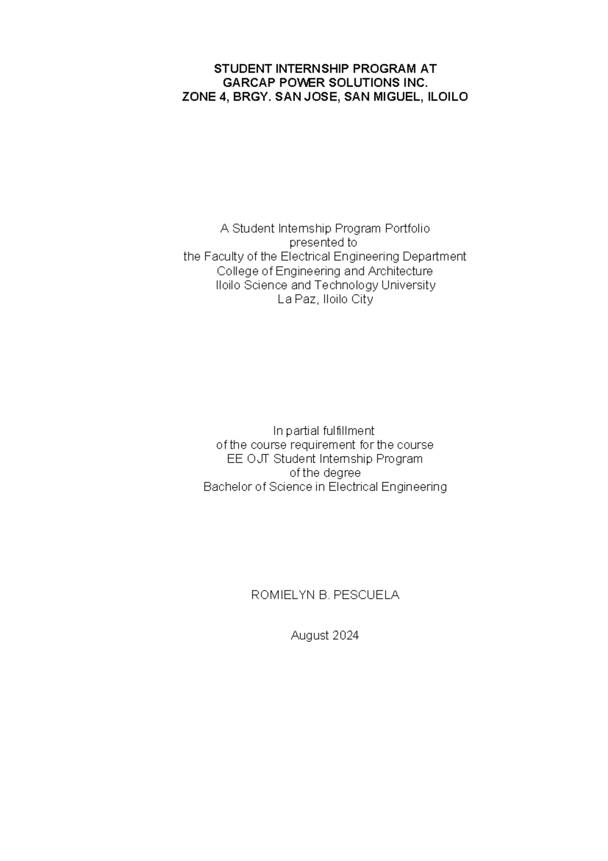 SIP Logbook Cover and Inclusions - STUDENT INTERNSHIP PROGRAM AT GARCAP ...