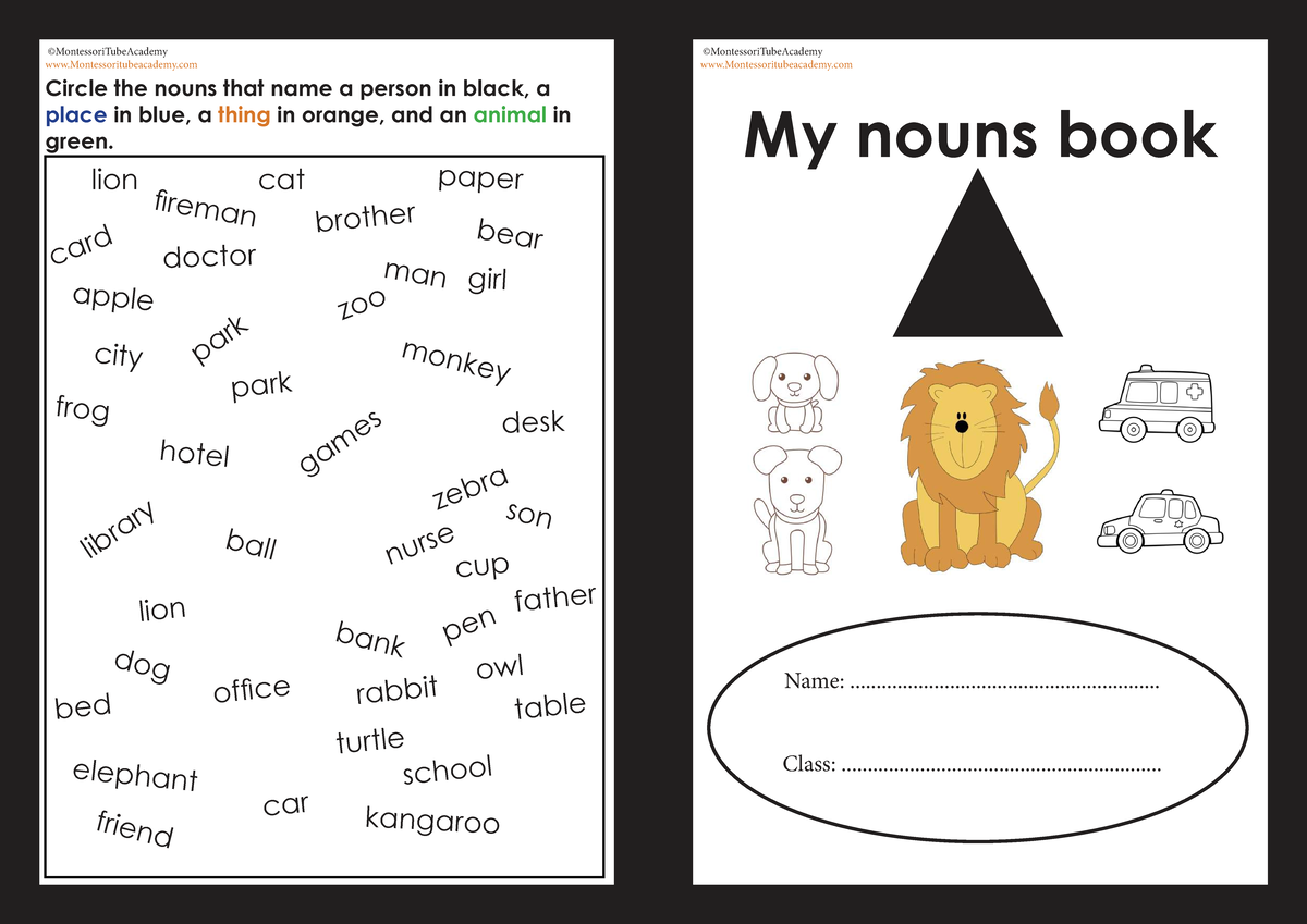 Noun Booklet (6 Pages) - Identifying People, Places, Things & Animals ...