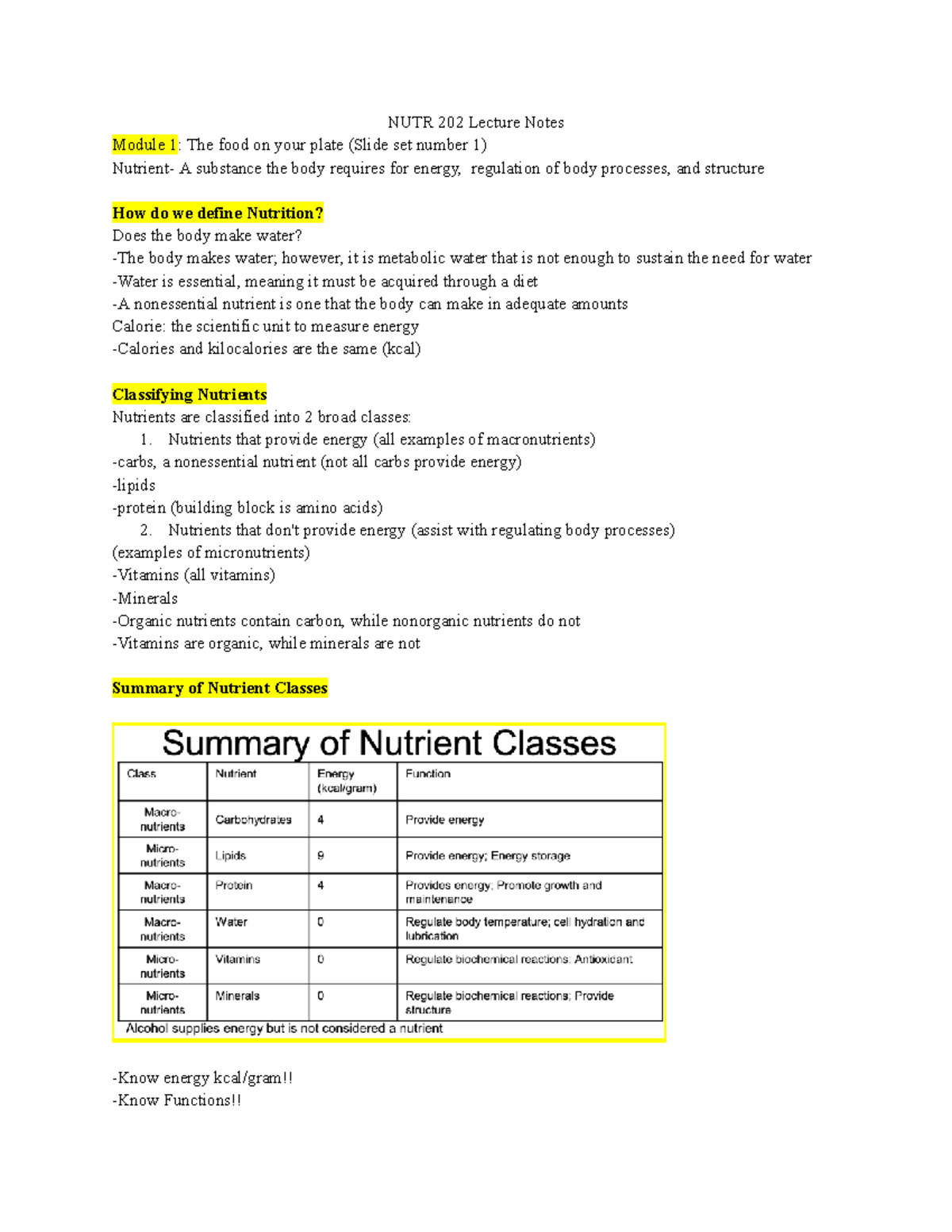 NUTR 202 Lecture Notes - Modules on Nutrition Basics & Digestion - Studocu