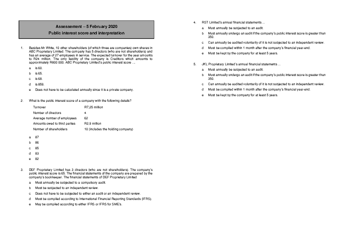 Assessment - Public interest score - Assessement – 5 February 2020 ...
