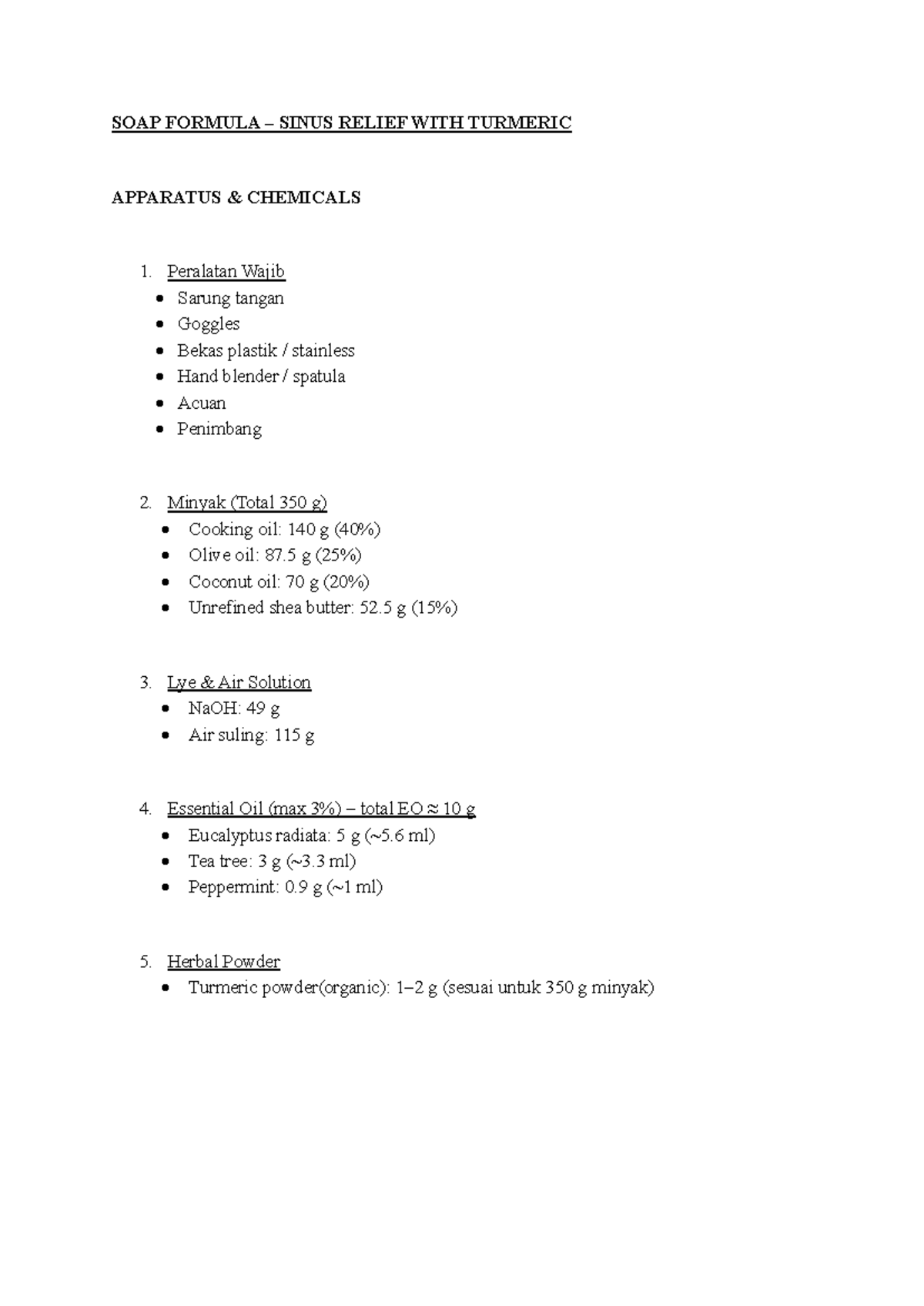 SOAP Formula for Sinus Relief with Turmeric: Ingredients & Apparatus ...