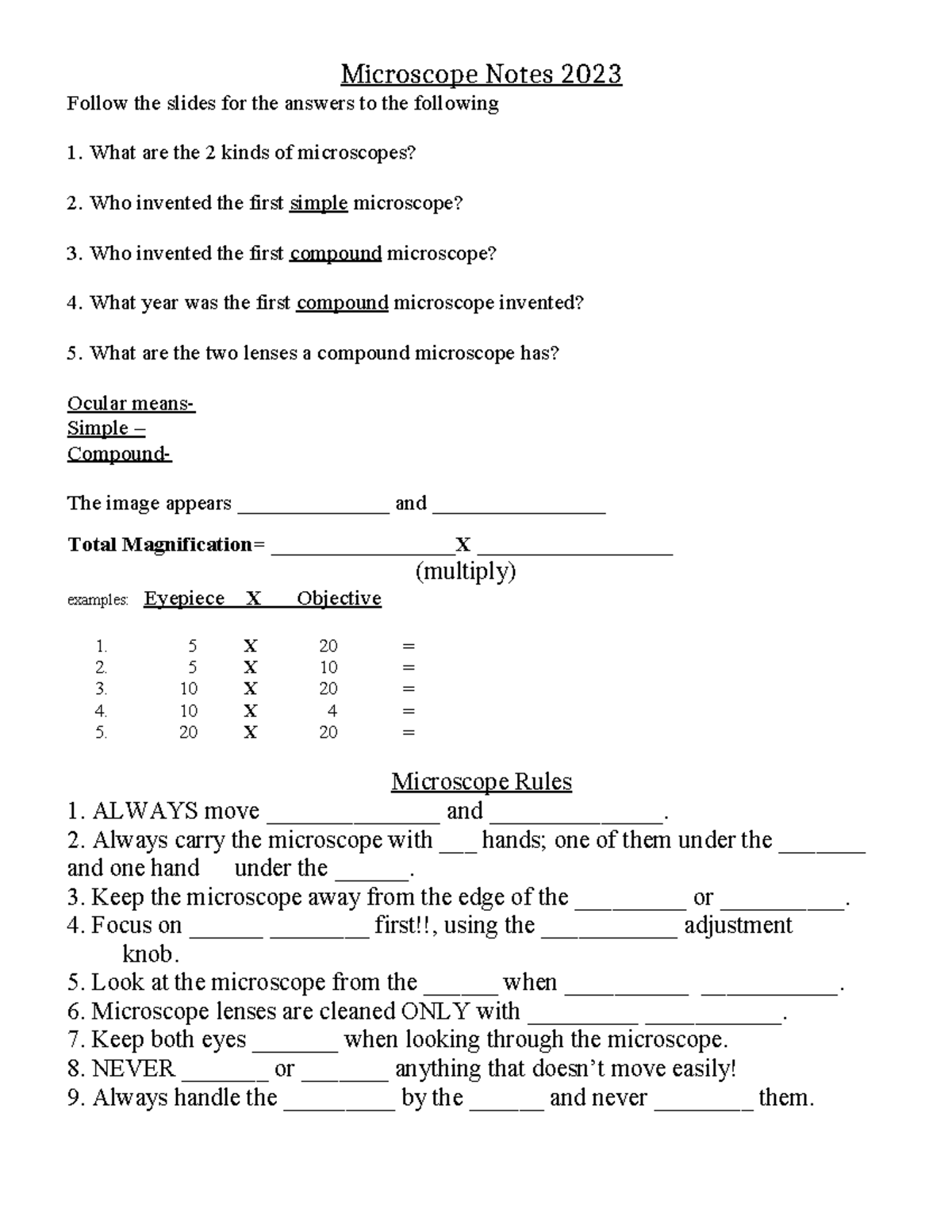 Hila Kochi (Student) - Microscope Notes [MAKE YOUR OWN COPY ...