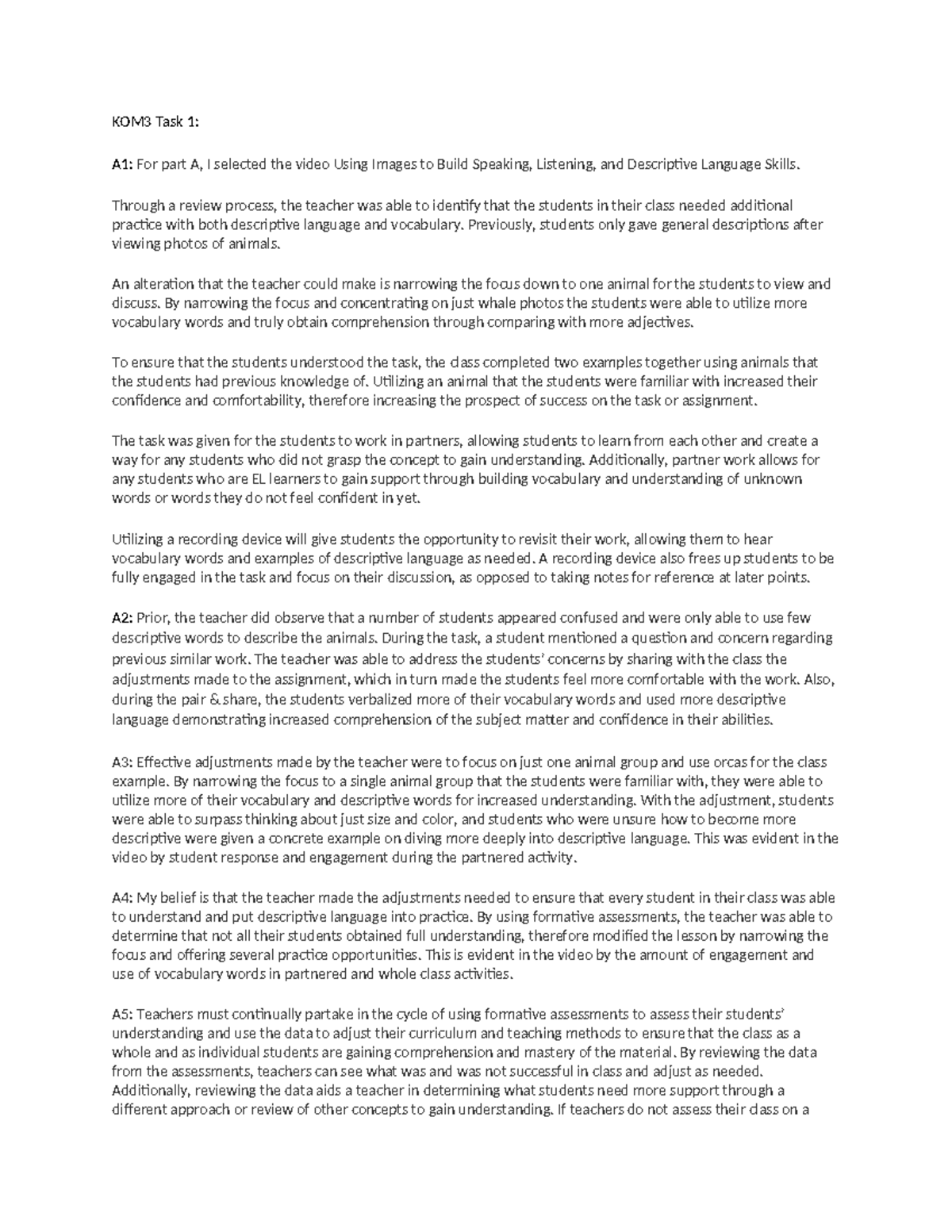 KOM3 Task 1 - Enhancing Descriptive Language Through Focused Learning ...