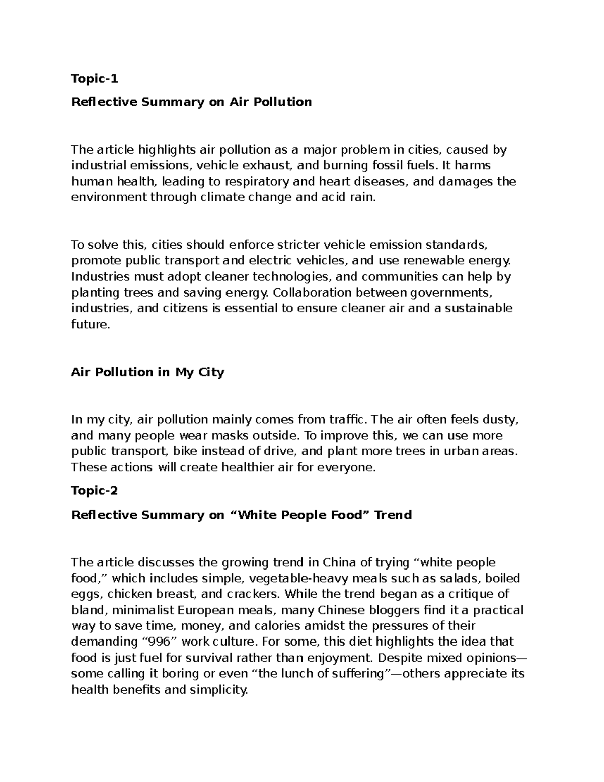 Topic 12 - aaaaaaaaaaaaaaaaaaaaa - Topic- Reflective Summary on Air ...