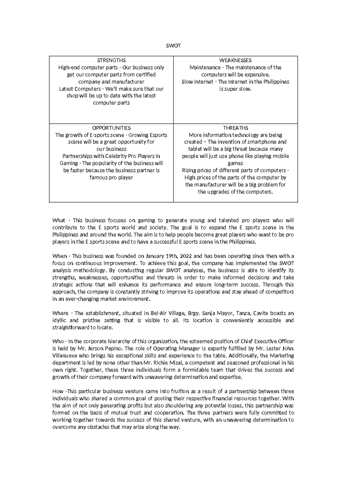 NSTP SWOT Analysis: Gaming Business Strategy & Market Insights - Studocu