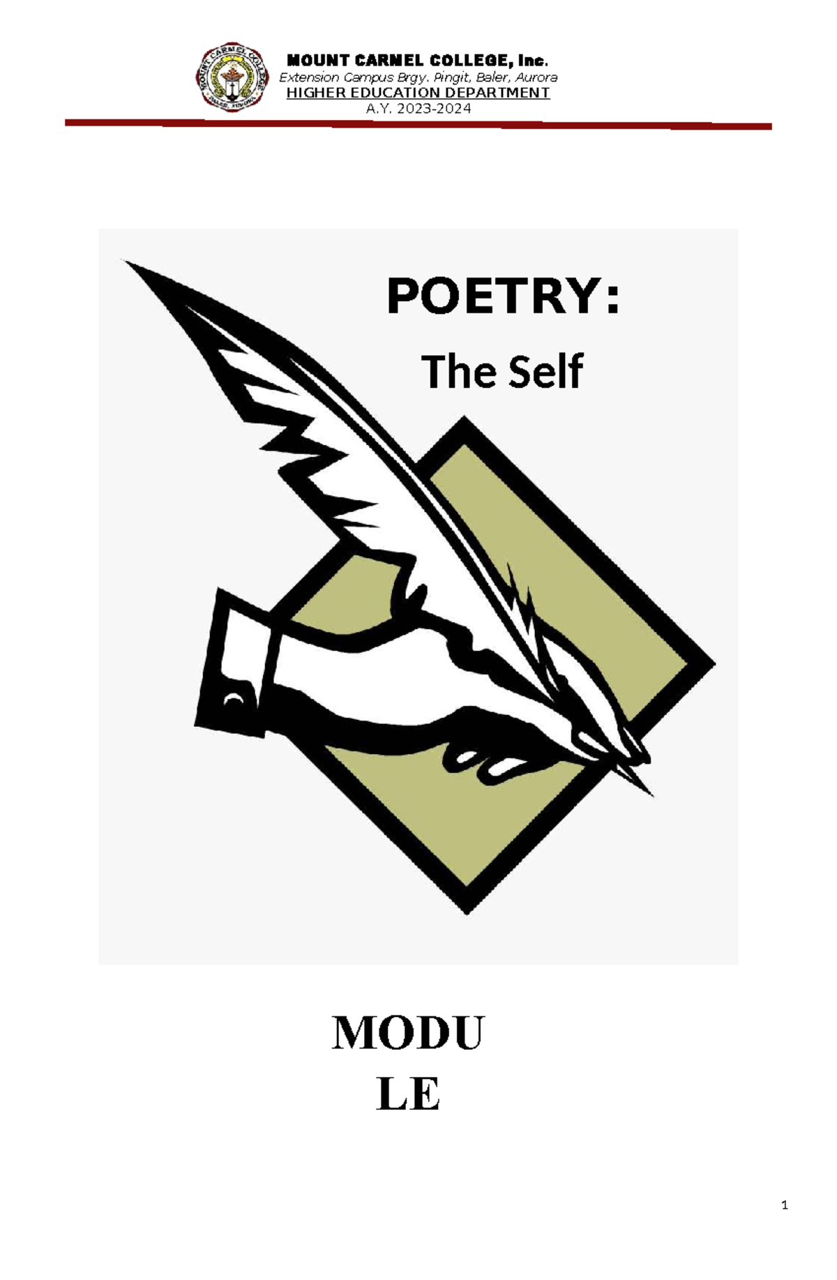 Module 1: Poetry - The Self (A.Y. 2023) - Studocu