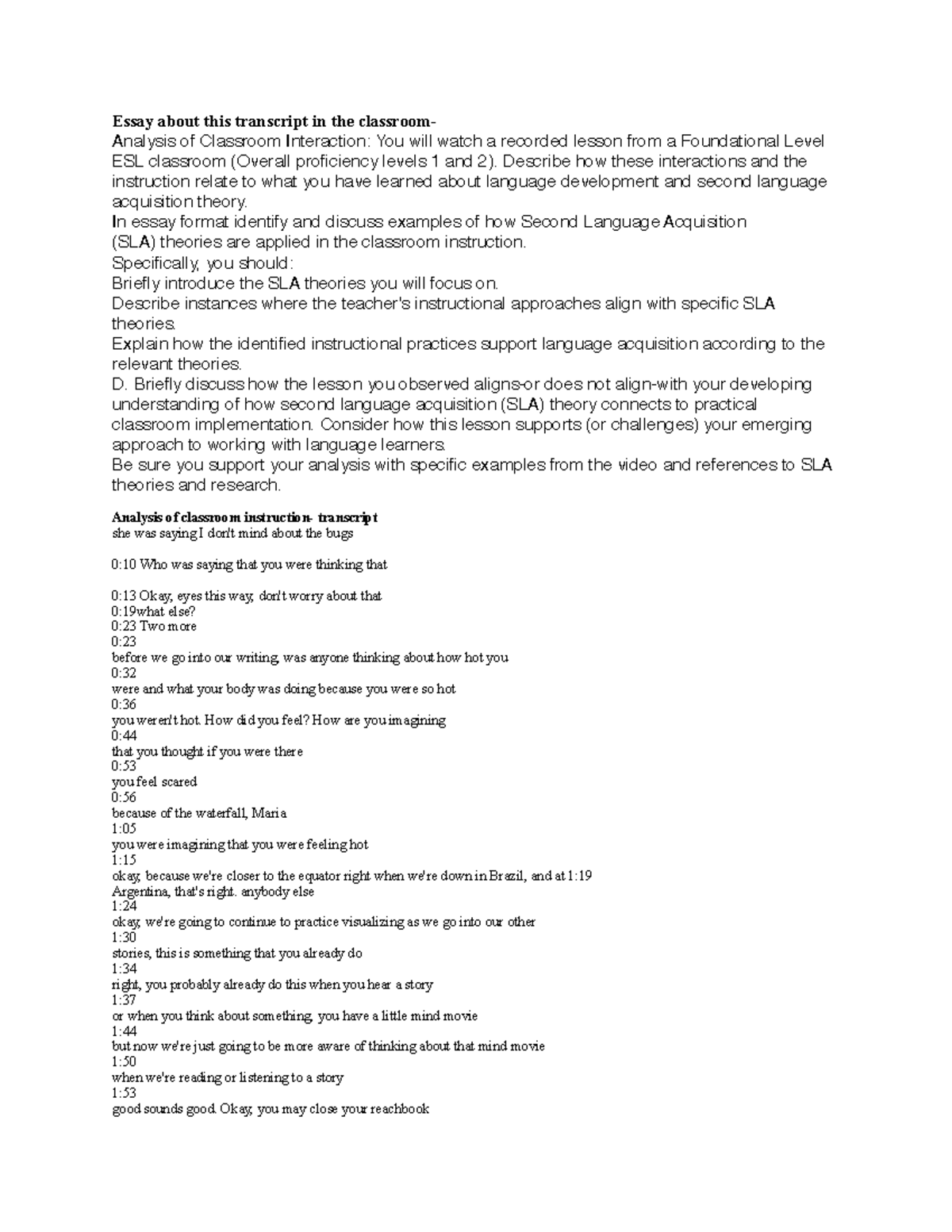 Essay-Classroom interactionpdf - Essay about this transcript in the ...