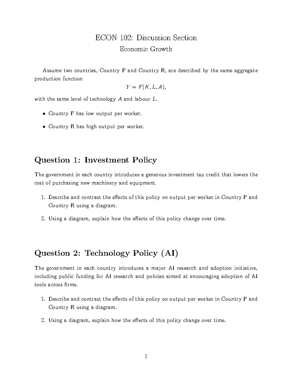 ECON 102: Discussion Section on Economic Growth Practice Questions ...