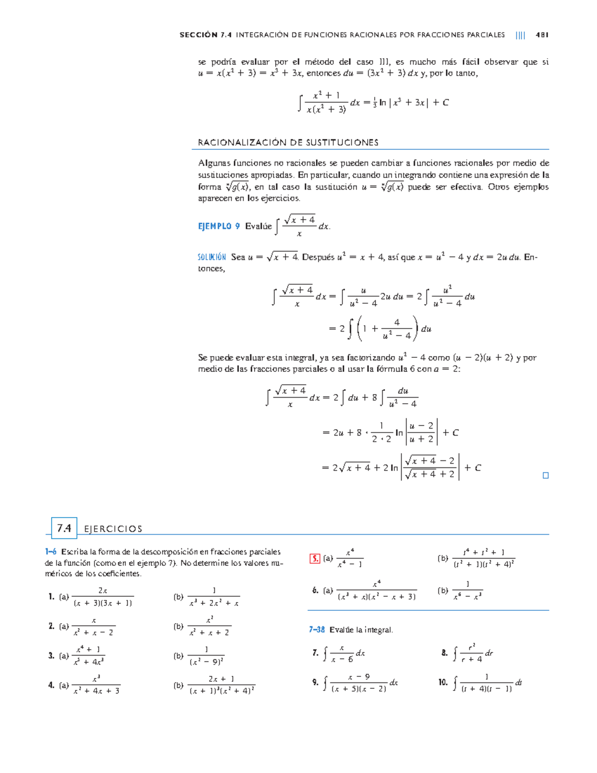 Ejercicios de Integración de Funciones Racionales - SECCIÓN 7.4 - Studocu