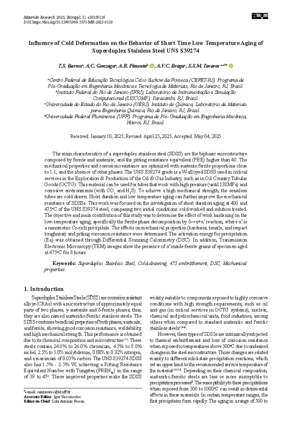 Influence of Cold Deformation on Aging Behavior of Superduplex Steel ...