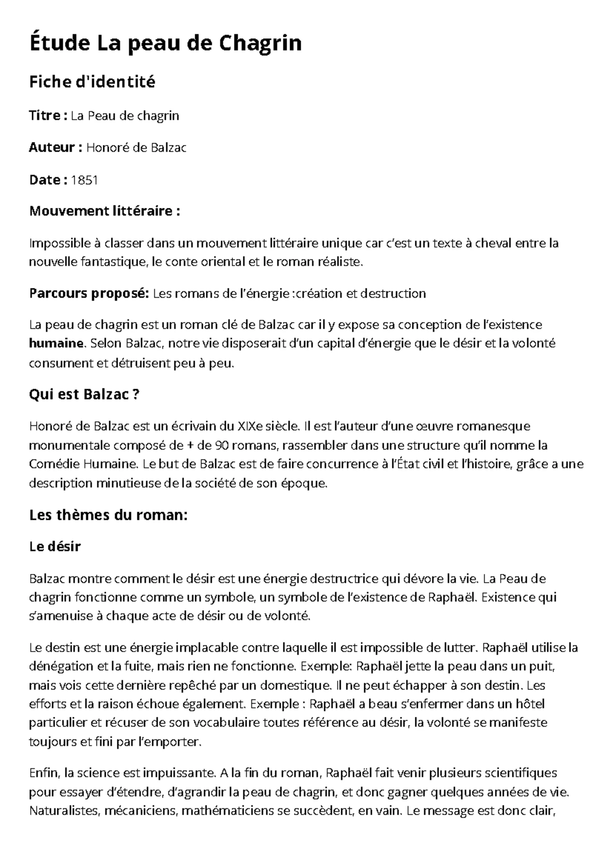 Dissertation sur La Peau de chagrin : Analyse & Exemples - Bac français ...