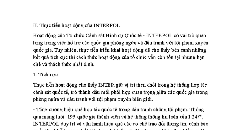 Thực tiễn hoạt động của INTERPOL: Vai trò và thách thức - Studocu