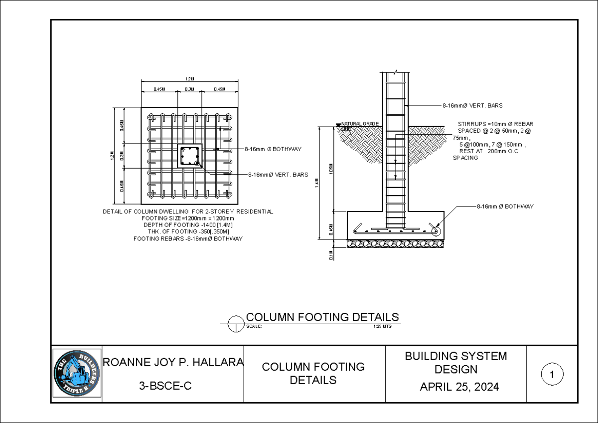 Column Footing Details - DETAIL OF COLUMN DWELLING FOR 2-STOREY ...