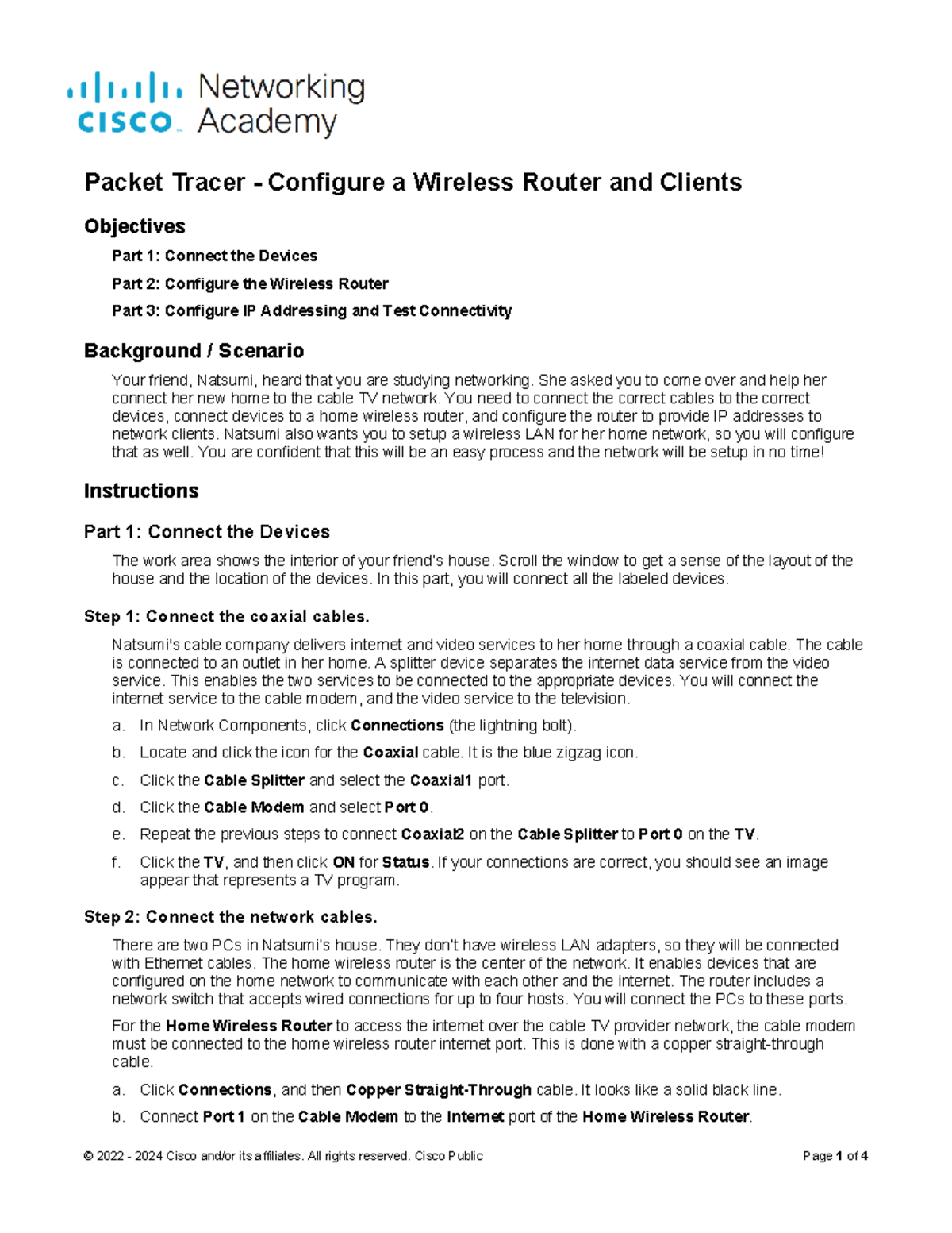 4.4.4 Packet Tracer - Configuring a Wireless Router & Clients - Studocu