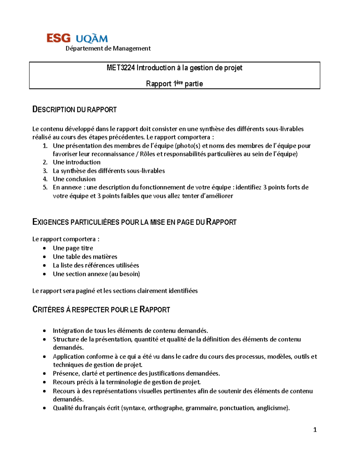 MGT3224 H25 Description du rapport première partie - 1 MET3224 ...
