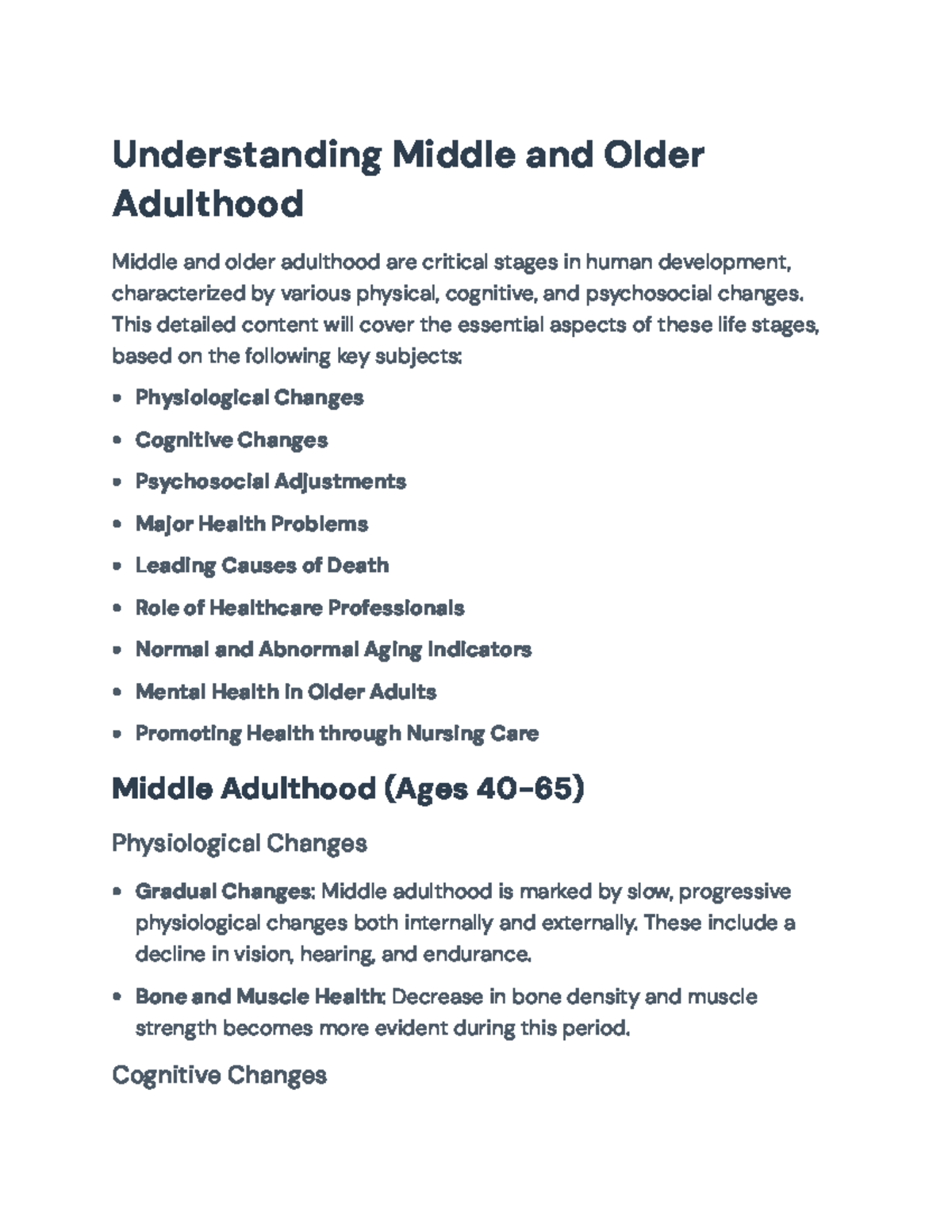 Understanding Middle and Older Adulthood: Key Changes and Health ...