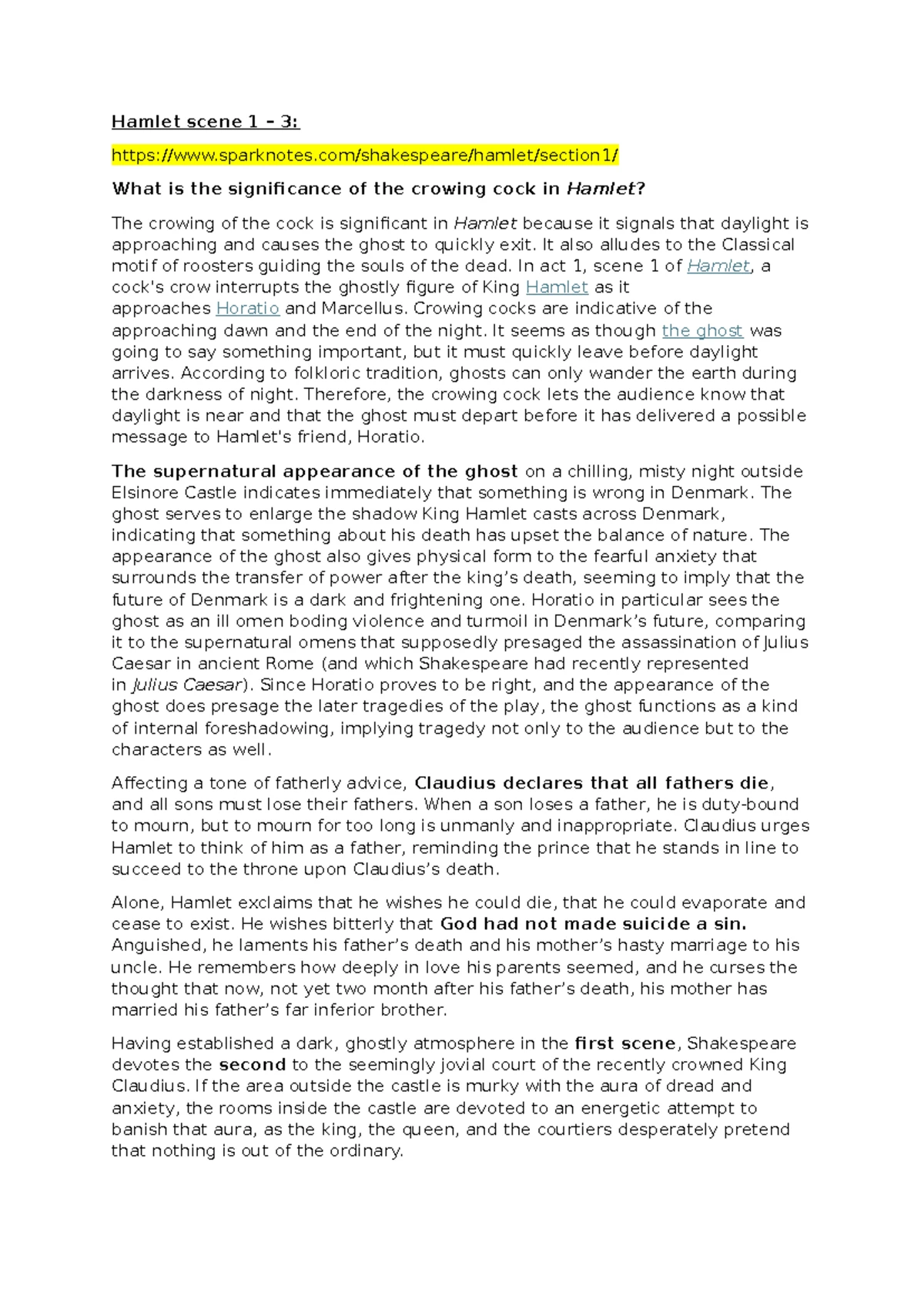 Hamlet notes - Alexandra Correia Hamlet Themes, full play summary and ...