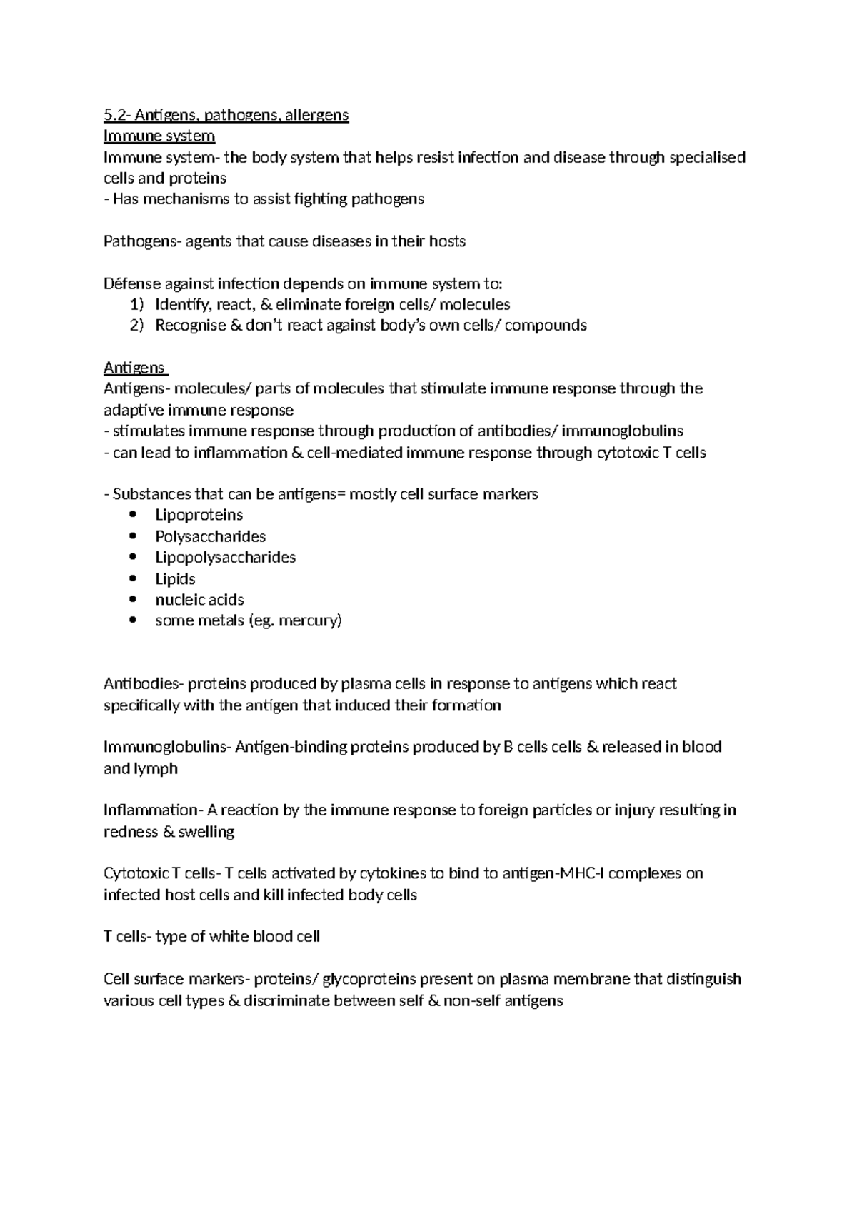 Bio 1 - Immune System: Antigens, Pathogens, and Responses - Studocu