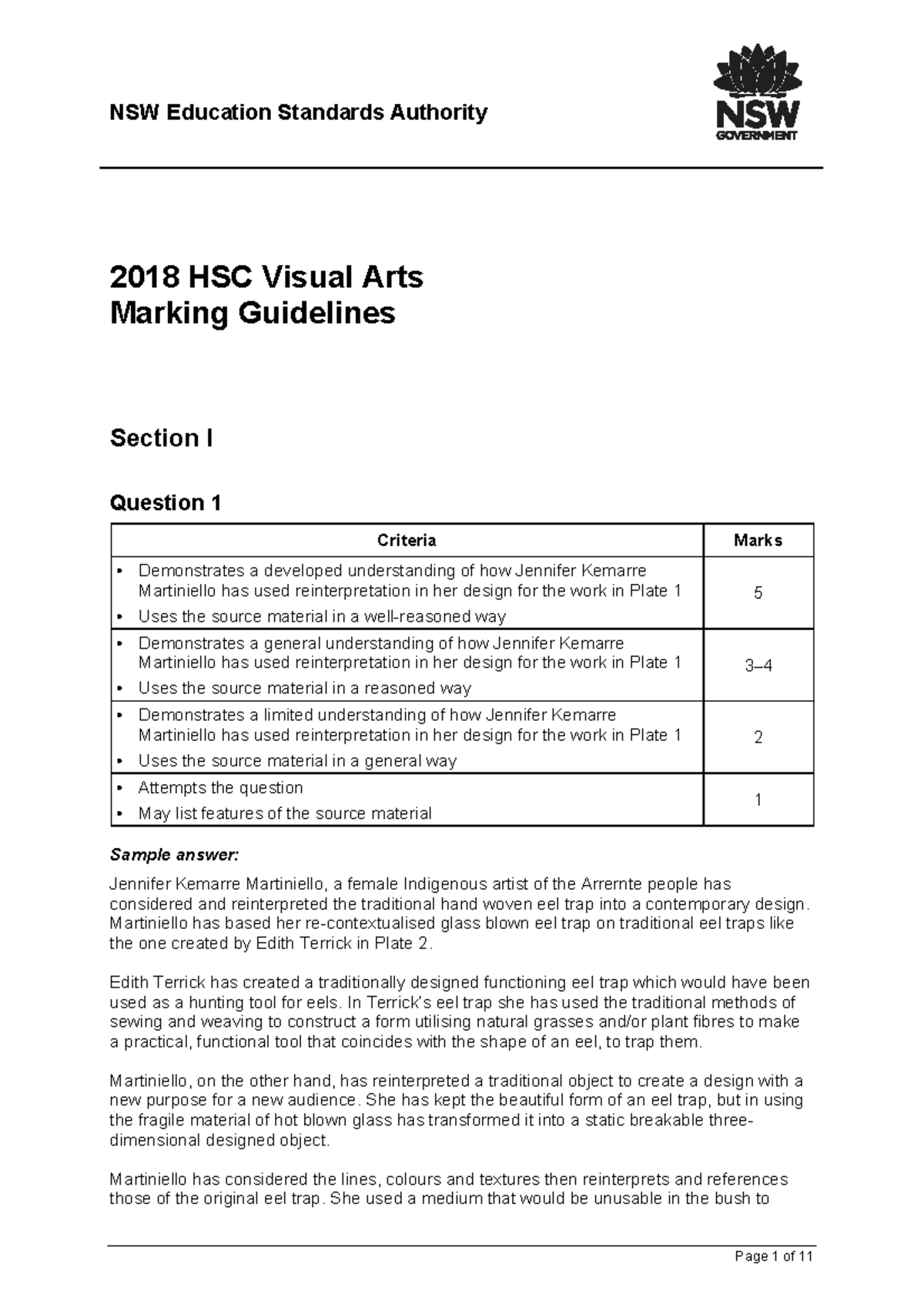 NSW HSC Visual Arts 2018 Marking Guidelines & Sample Answers - Studocu