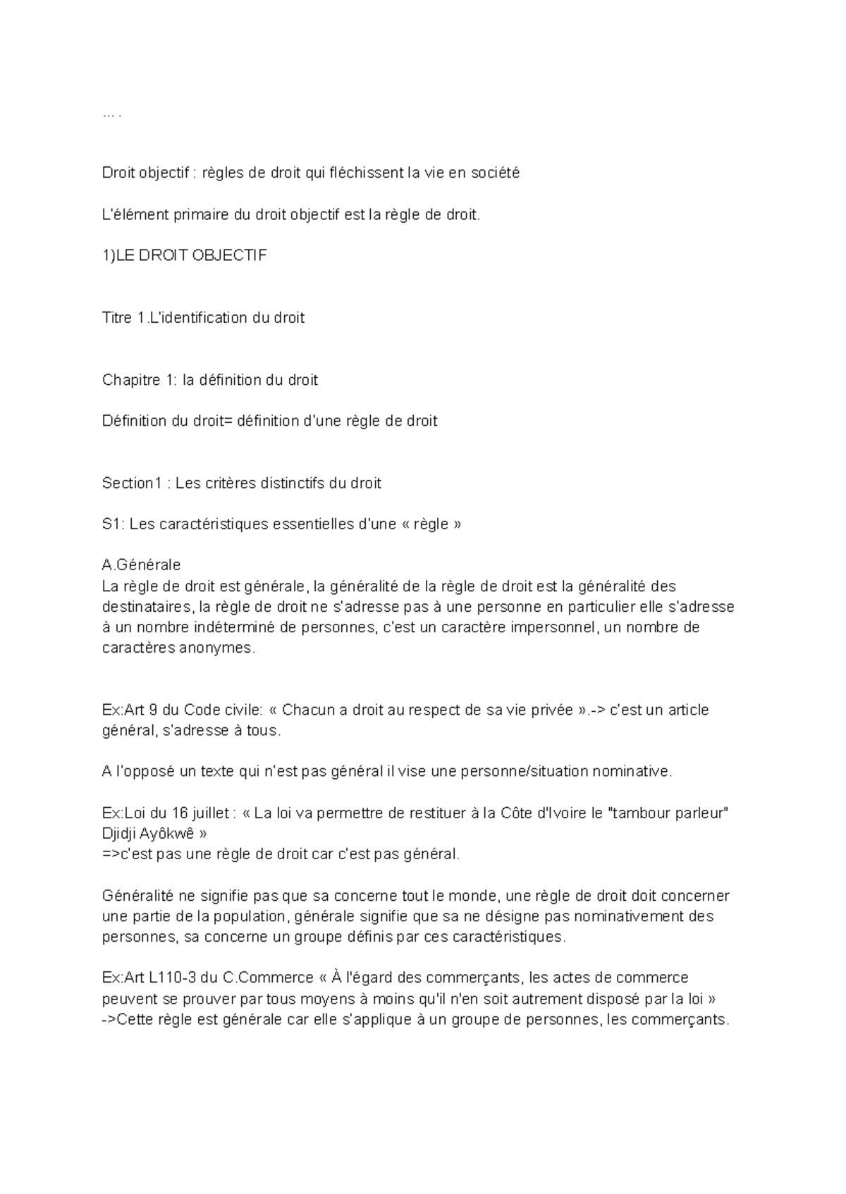 Droit Objectif : Règles de Droit et Distinctions Essentielles - Studocu