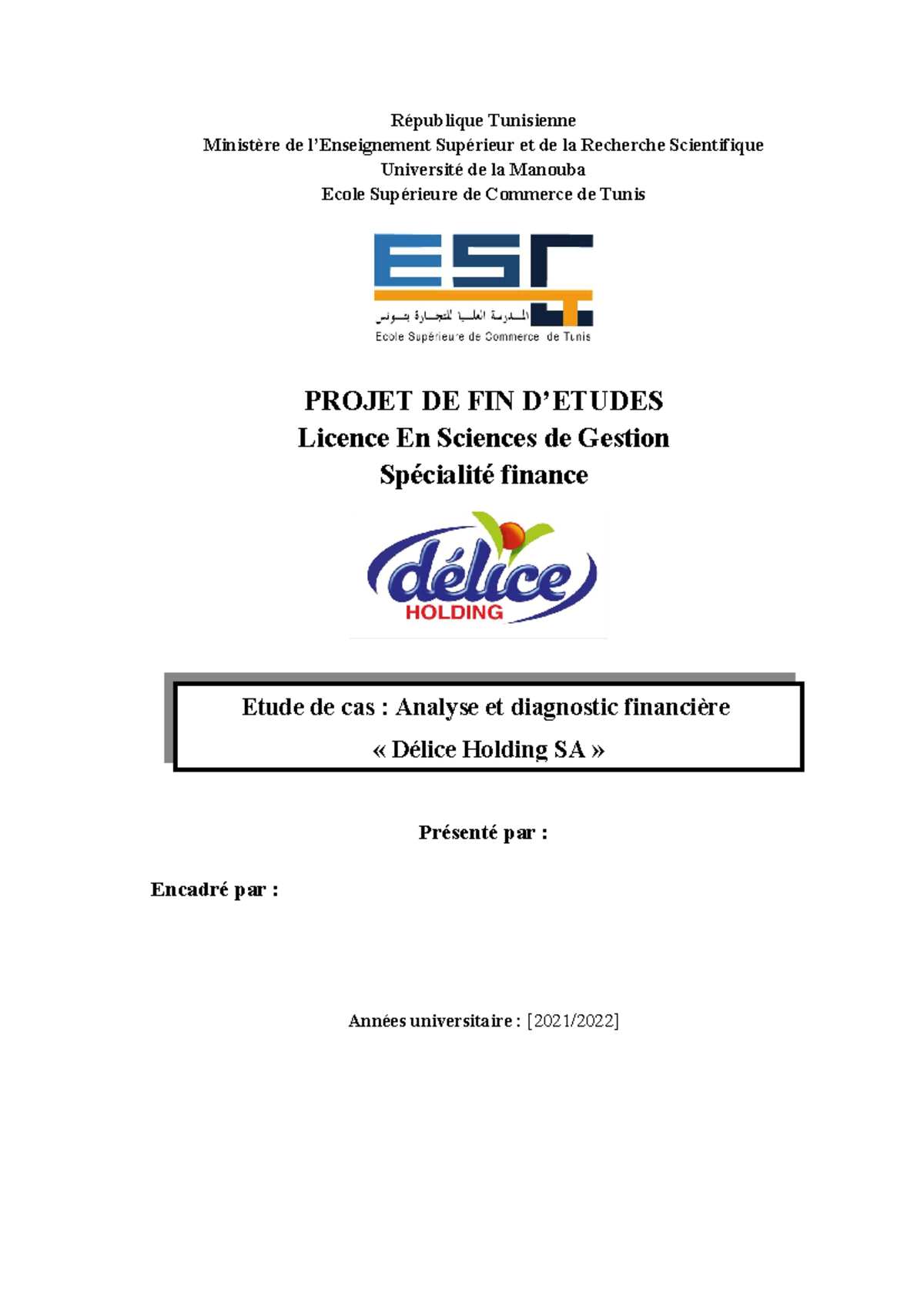 Analyse Financière de Délice Holding - PFE en Sciences de Gestion - Studocu