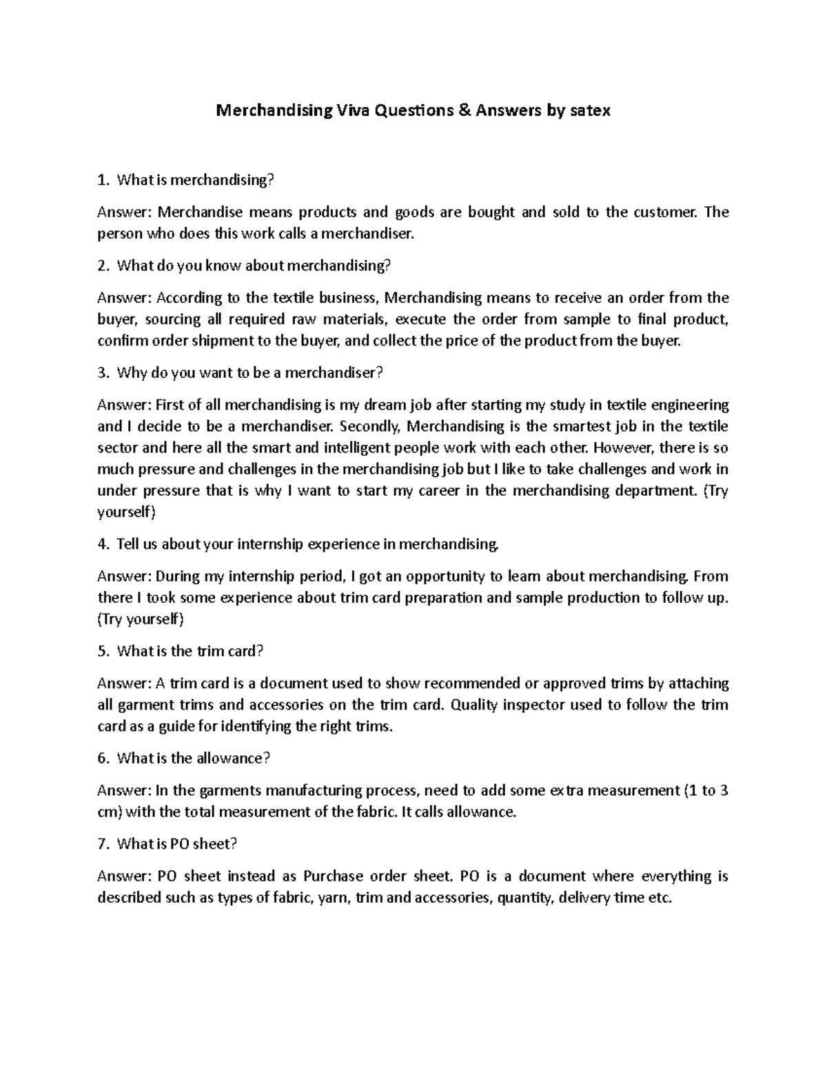 Merchandising Viva Q&A: Key Concepts & Answers for Textiles Exam - Studocu
