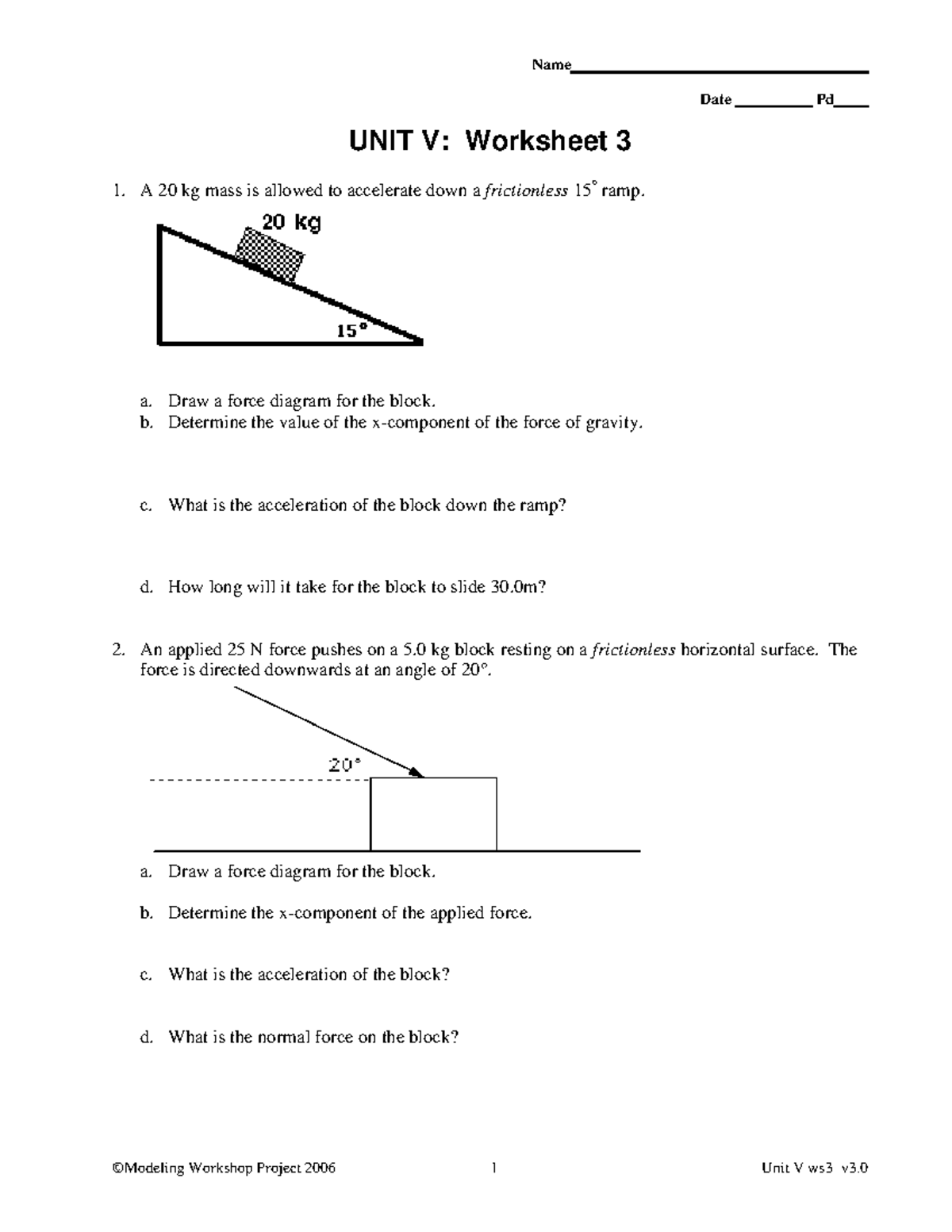 Forces Extra Practice B: Unit V Worksheet 3 (Physics) - Studocu