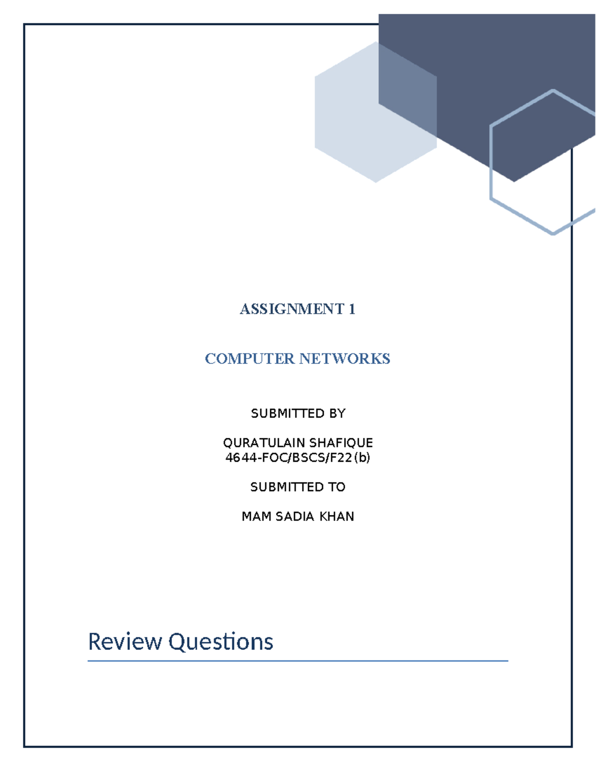 CN Assignment 1 - Mandatory - computer networks - ASSIGNMENT 1 COMPUTER ...