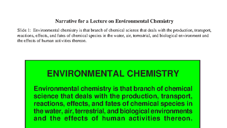 Lecture on Environmental Chemistry: Impacts & Innovations for ...