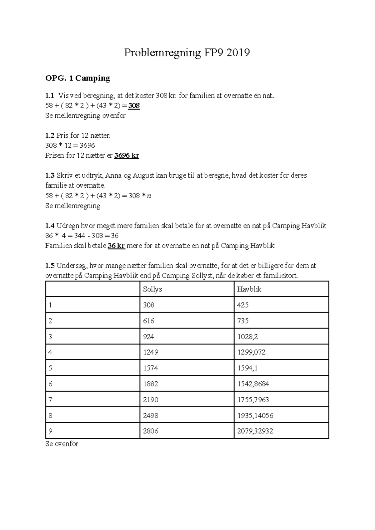Problemregning FP9 2019 - Opgaver i Camping, Cykeltur og Figurfølge - Studocu